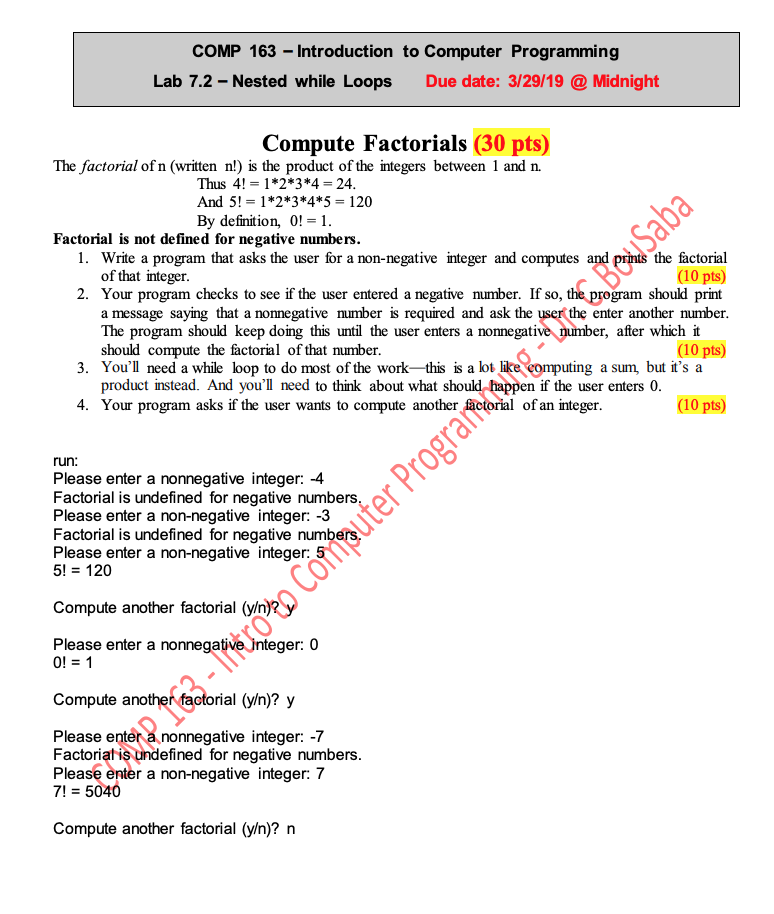 Solved COMP 163 -Introduction to Computer Programming Lab | Chegg.com