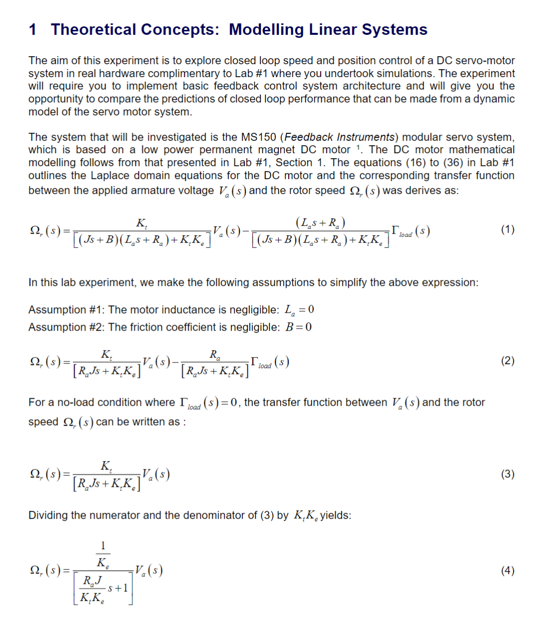 Solved 1 ﻿Theoretical Concepts: Modelling Linear SystemsThe | Chegg.com
