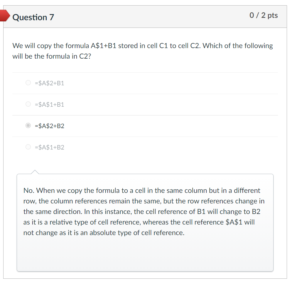 Solved Which one of the following formulas will work if | Chegg.com