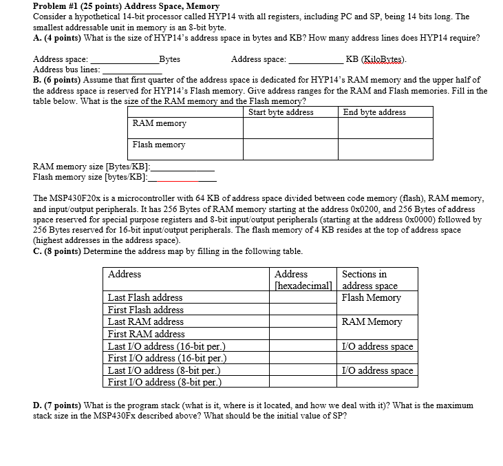 Solved Problem #1 (25 points) Address Space, Memory Consider | Chegg.com