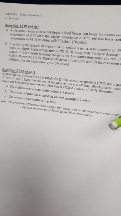 Solved EGN 3343-Thermodynamics t Dr. Boutsen a) An inventor | Chegg.com
