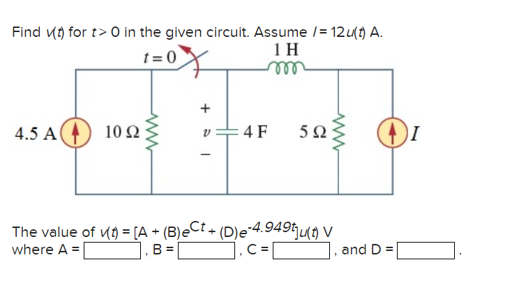 Solved Find v(t) for t>0 in the given circuit. Assume | Chegg.com