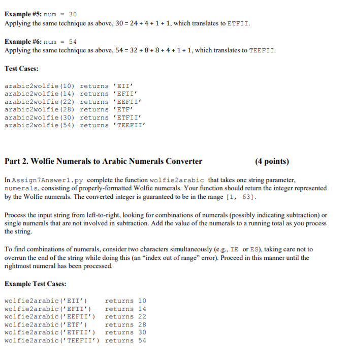 Solved Problem 1: Wolfie Numerals (8 points) For this | Chegg.com