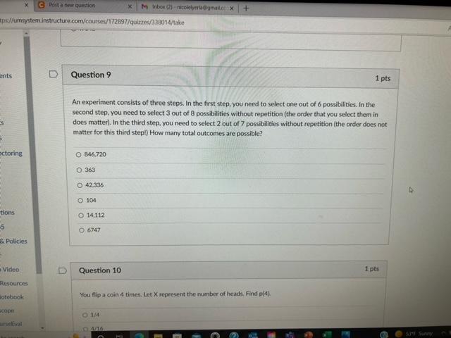 Solved An experiment consists of three steps. In the first | Chegg.com