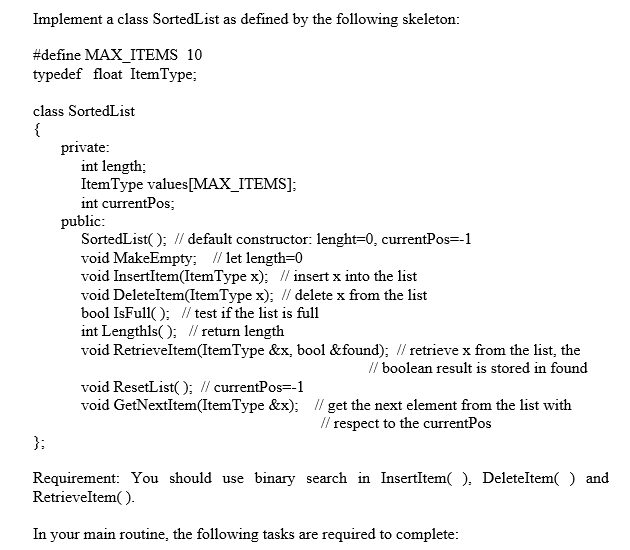 Solved Implement a class SortedList as defined by the | Chegg.com