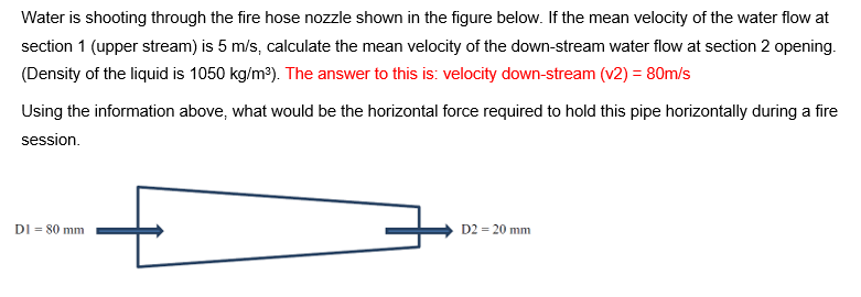 Solved Water is shooting through the fire hose nozzle shown | Chegg.com