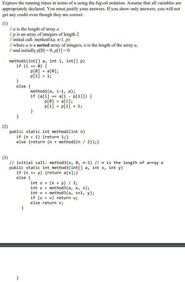Solved Express the running times in terms of n using the | Chegg.com