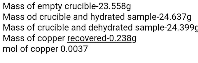 Solved 10. Determine the ratio of copper: water in the 11. | Chegg.com