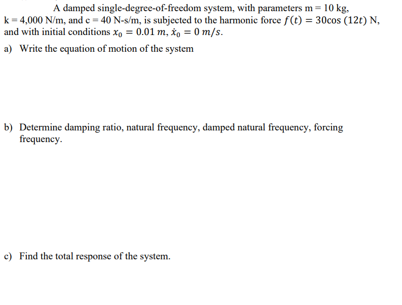 Solved A damped single-degree-of-freedom system, with | Chegg.com