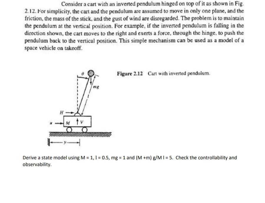 Solved Consider a cart with an inverted pendulum hinged on | Chegg.com