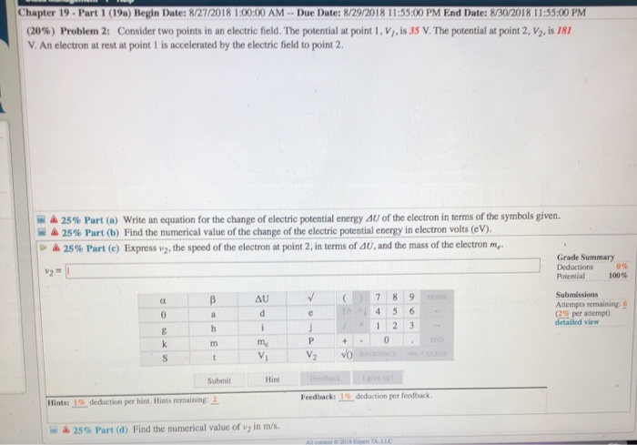 Solved 1 Help Chapter 19-Part 1 (19a) Begin Date: 8/27/2018 | Chegg.com