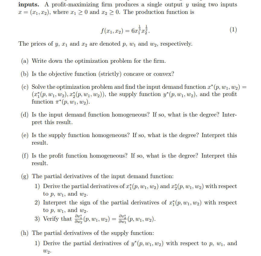 A profit-maximizing firm produces a single output y | Chegg.com