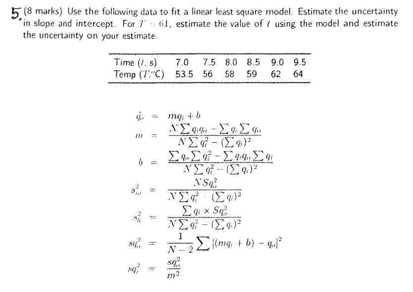 Solved 5 (8 ﻿marks) ﻿Use the following data to fit a linear | Chegg.com