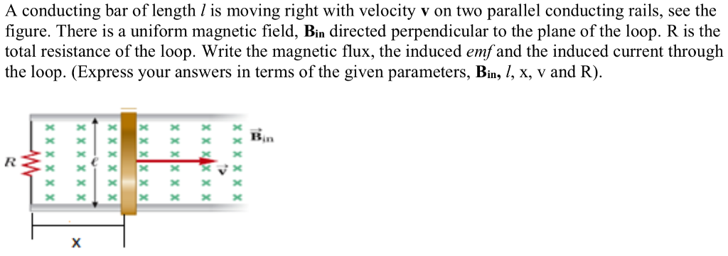 Solved A conducting bar of length l is moving right with | Chegg.com