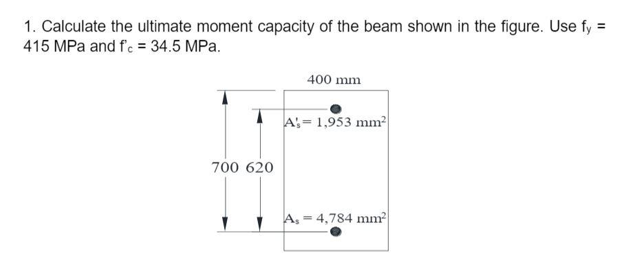 Solved 1. Calculate the ultimate moment capacity of the beam | Chegg.com