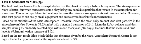 Solved Task 1: Sand dust on Mars (2p) The find dust problem | Chegg.com