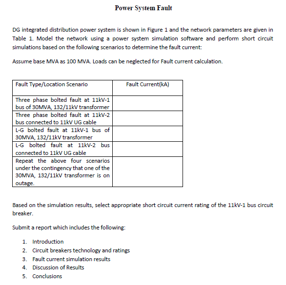 Solved Power System Fault DG integrated distribution power | Chegg.com