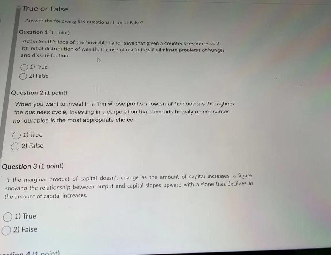 Solved True or False Answer the following SIX questions. | Chegg.com