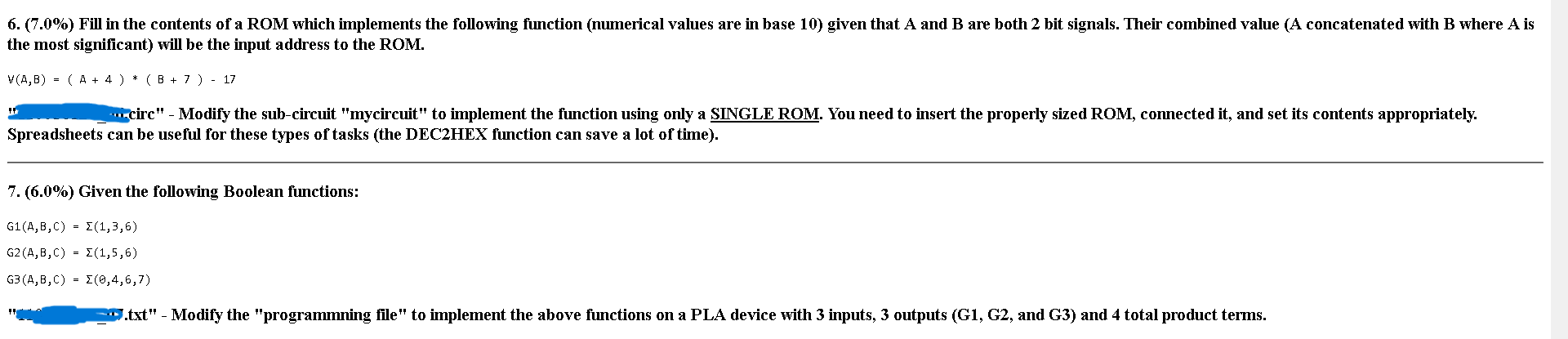 Solved 6. (7.0%) Fill in the contents of a ROM which | Chegg.com
