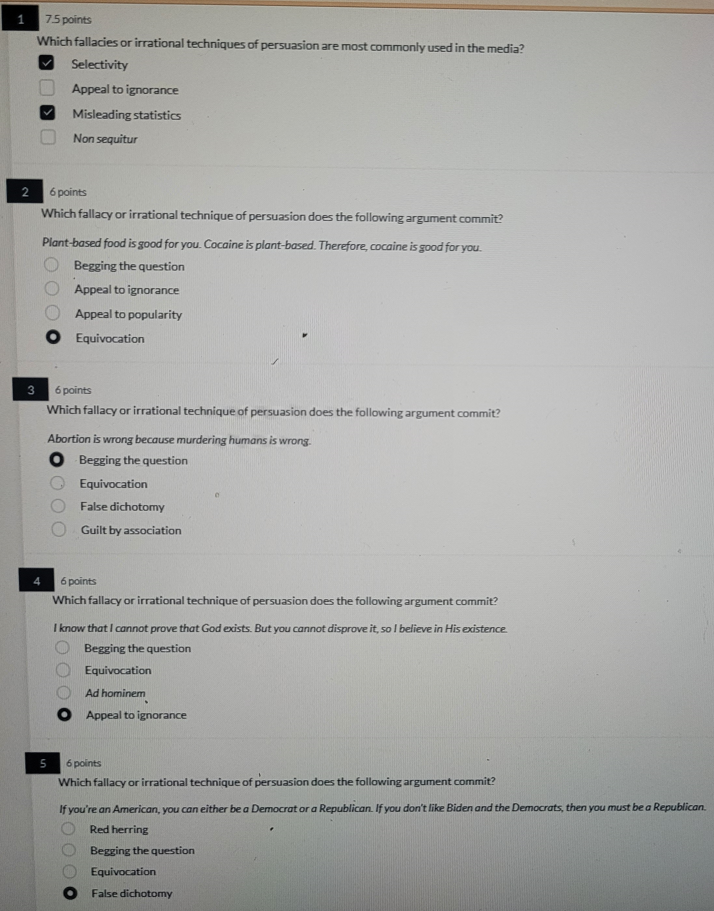 Which fallacies or irrational techniques of | Chegg.com