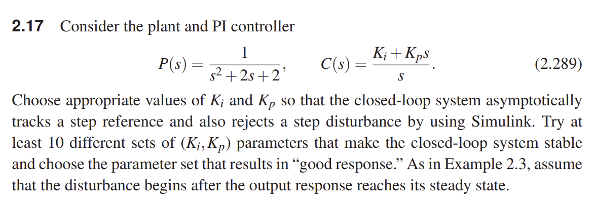 Solved 2.17 Consider the plant and PI controller | Chegg.com