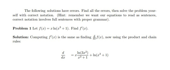 Solved The following solutions have errors. Find all the | Chegg.com