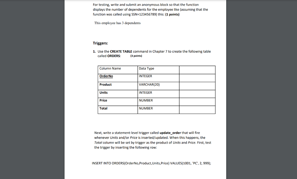 Solved DDL script: create table DEPARTMENT ( DNAME | Chegg.com