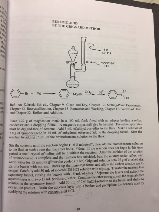 Solved The lab done was benzoic acid by the Grignard Method. | Chegg.com