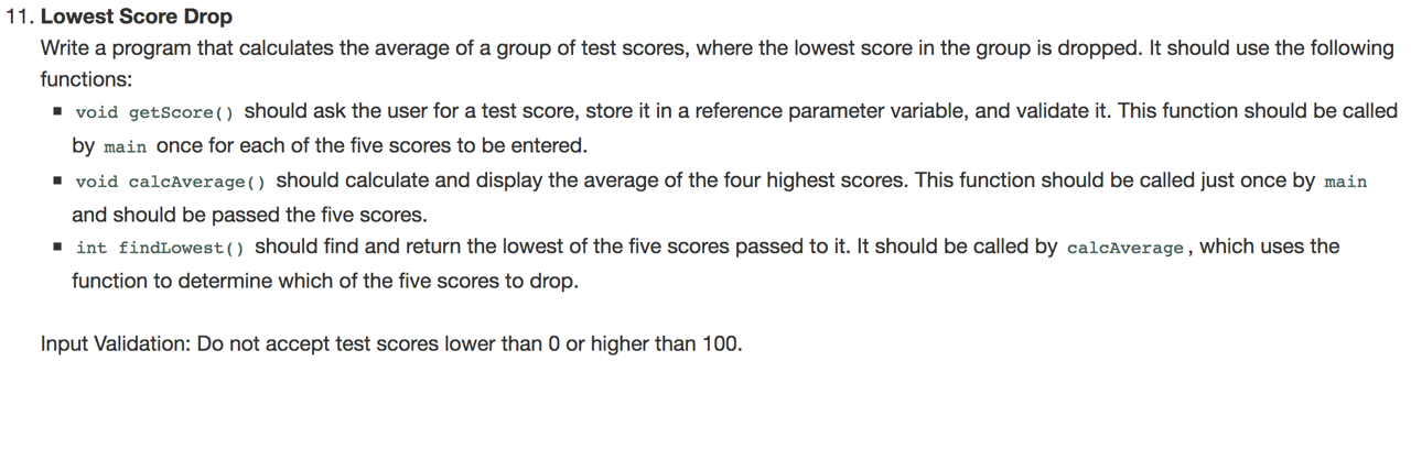 Solved 11 Lowest Score Drop Write A Program That Calculates