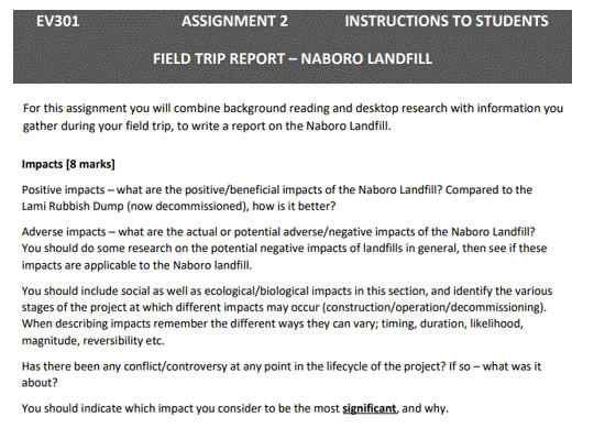 Solved EV301 ASSIGNMENT 2 FIELD TRIP REPORT - NABORO | Chegg.com