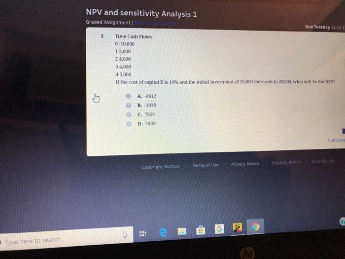 Solved NPV and sensitivity Analysis 1 Graded Assignment l | Chegg.com