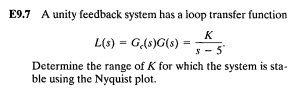 Solved E9.7 A unity feedback system has a loop transfer | Chegg.com