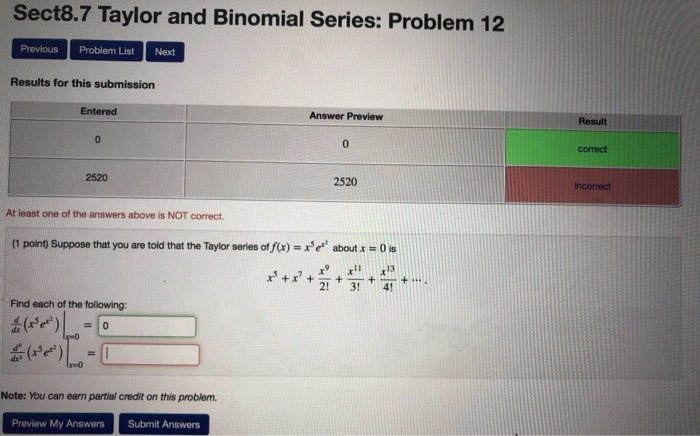 Solved Sect8.7 Taylor and Binomial Series: Problem 7 Problem | Chegg.com
