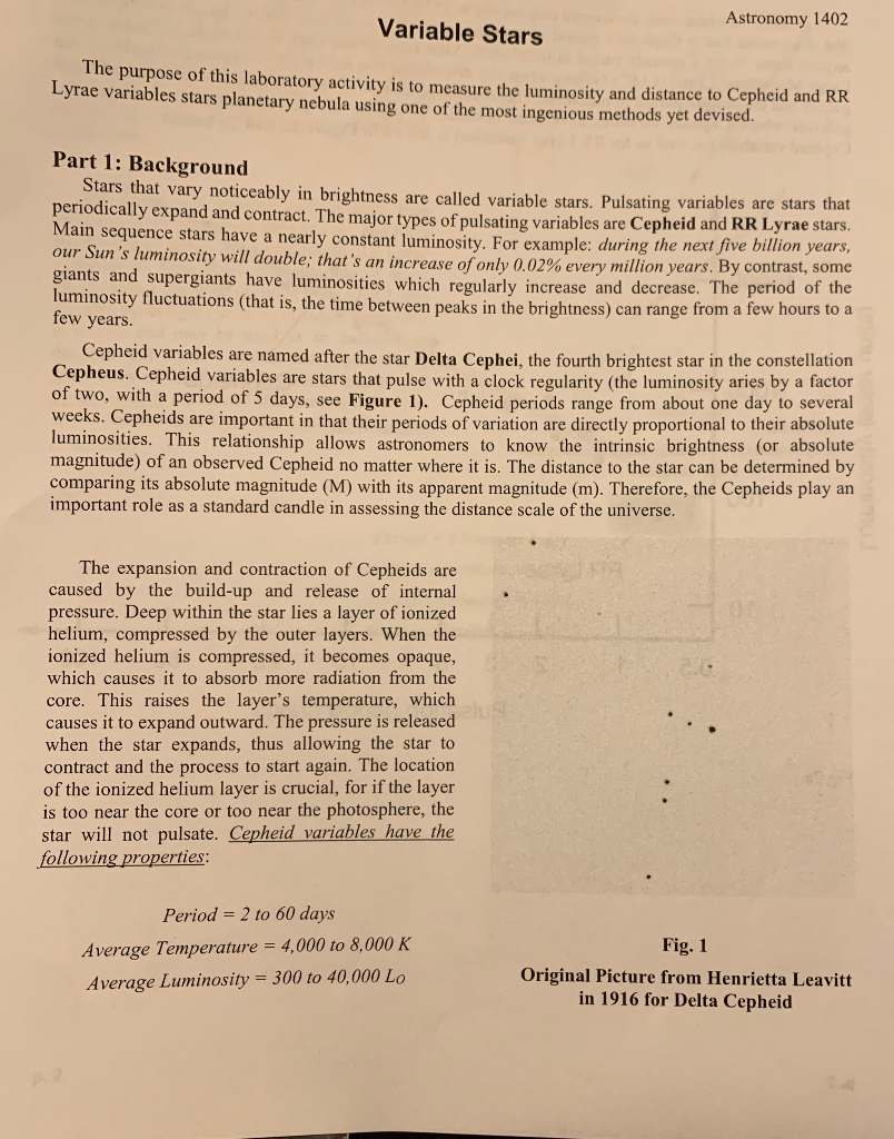 Astronomy 1402 Variable Stars The Purpose Of This ... | Chegg.com