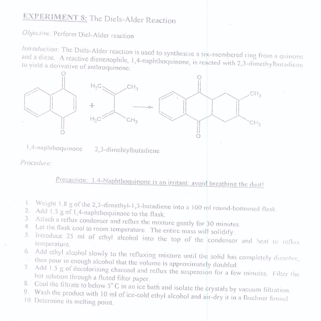 Solved EXPERIMENT 8: The Diels-Alder Reaction Objective: | Chegg.com
