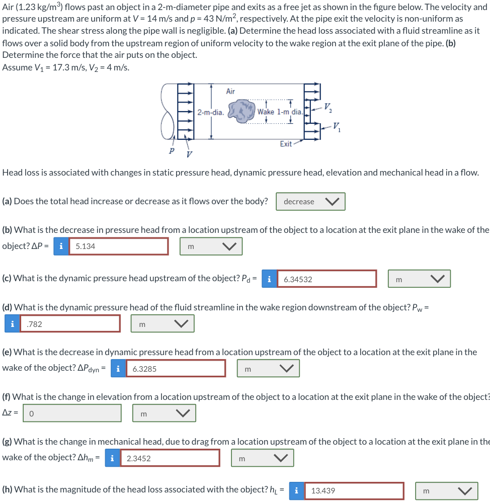 Solved Air (1.23kgm3) ﻿flows past an object in a | Chegg.com