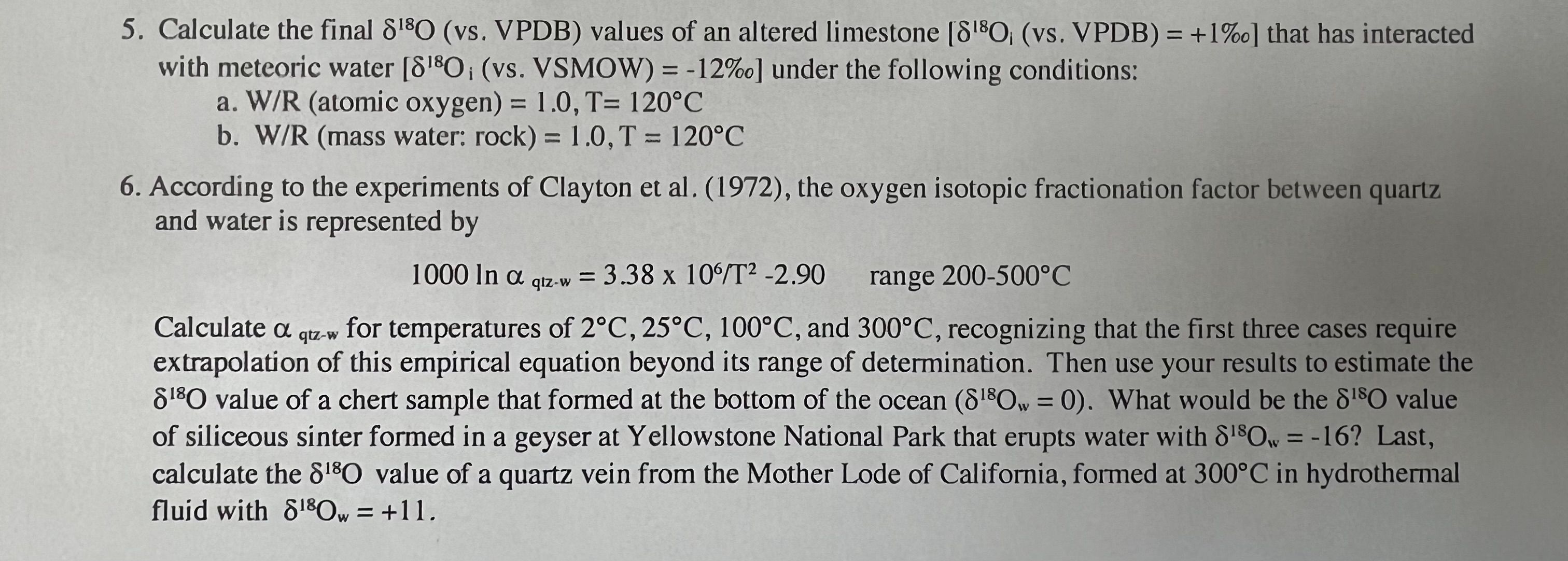 Solved 5. Calculate the final δ18O (vs. VPDB) values of an | Chegg.com