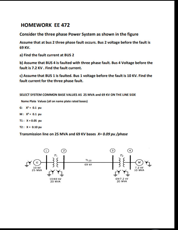 Solved HOMEWORK EE 472 Consider the three phase Power System | Chegg.com