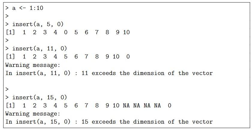 Solved **Use R for Code** Write a function named insert(x, | Chegg.com