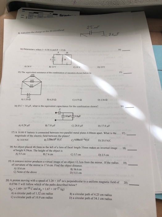 Solved 5) Calculate the charge on the 20 microfarad 2ouF 14) | Chegg.com