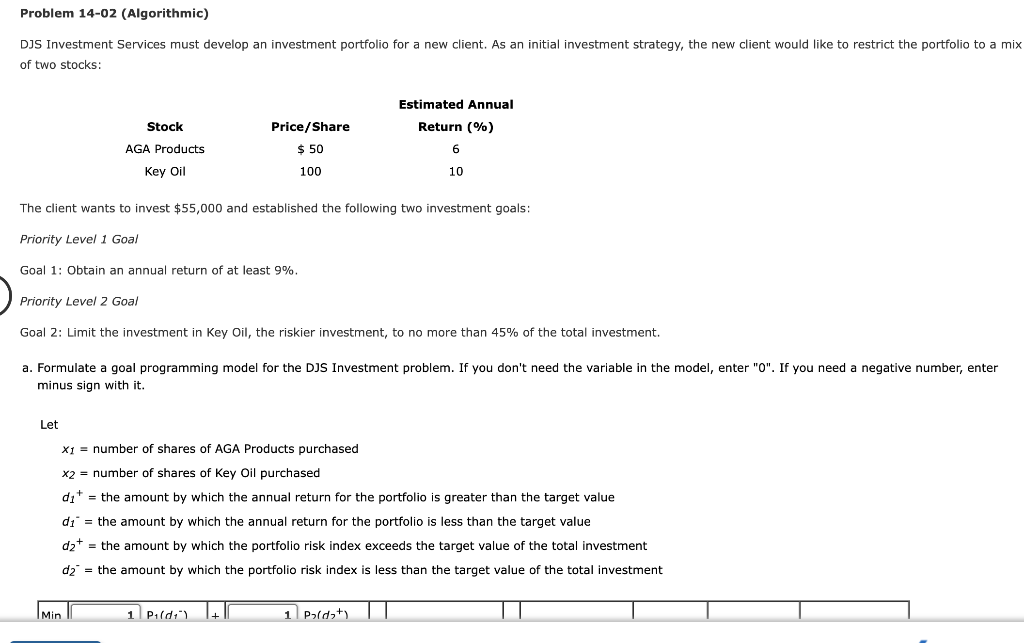 Solved Problem 14-02 (Algorithmic) new client. As an initial | Chegg.com