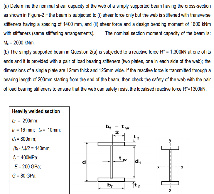 (a) Determine the nominal shear capacity of the web | Chegg.com