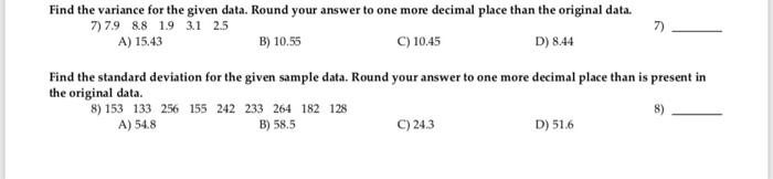 Solved Find the variance for the given data. Round your | Chegg.com