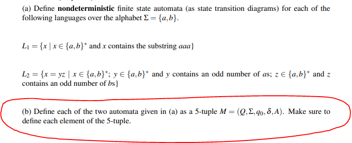 Solved (a) Define nondeterministic finite state automata (as | Chegg.com