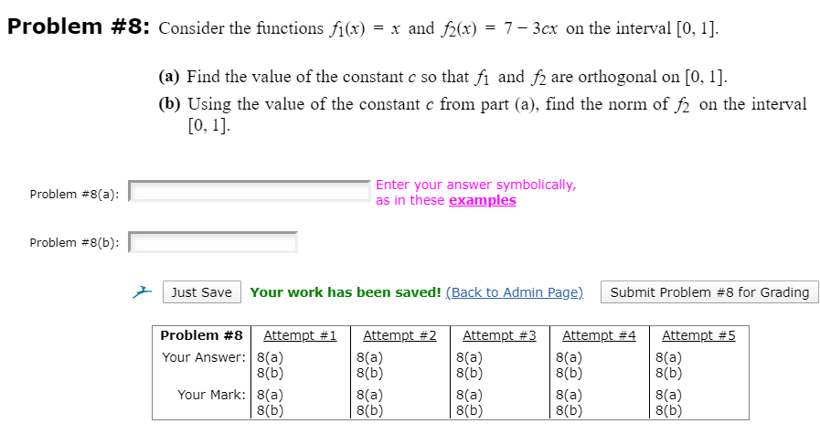 Solved Problem #8: Consider the functions fi(x) = x and | Chegg.com