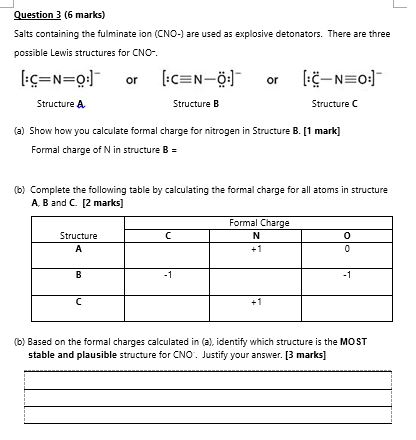 Solved Question 3 (6 marks) Salts containing the fulminate | Chegg.com