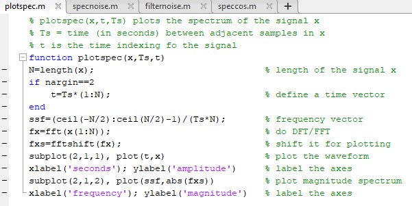 Solved % plotspec(x,t,Ts) plots the spectrum of the signal x | Chegg.com
