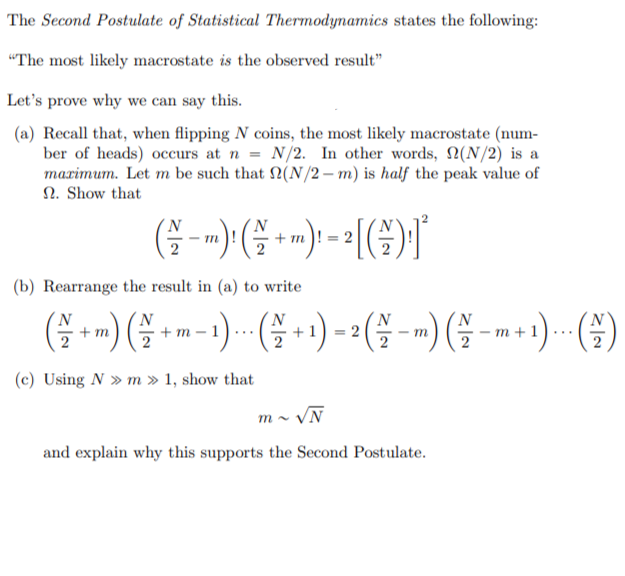 Solved The Second Postulate of Statistical Thermodynamics | Chegg.com
