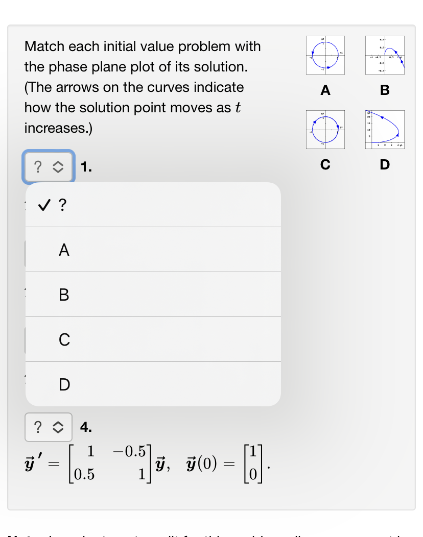 Solved Match each initial value problem with the phase plane | Chegg.com