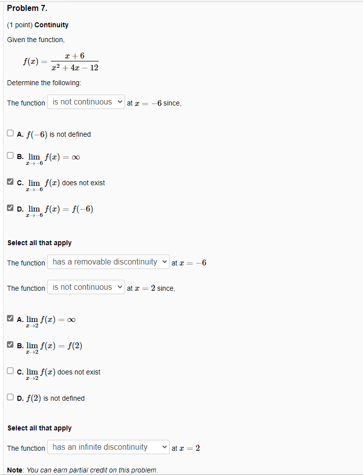 Solved Problem 7. (1 point) Continuity Given the function, 2 | Chegg.com